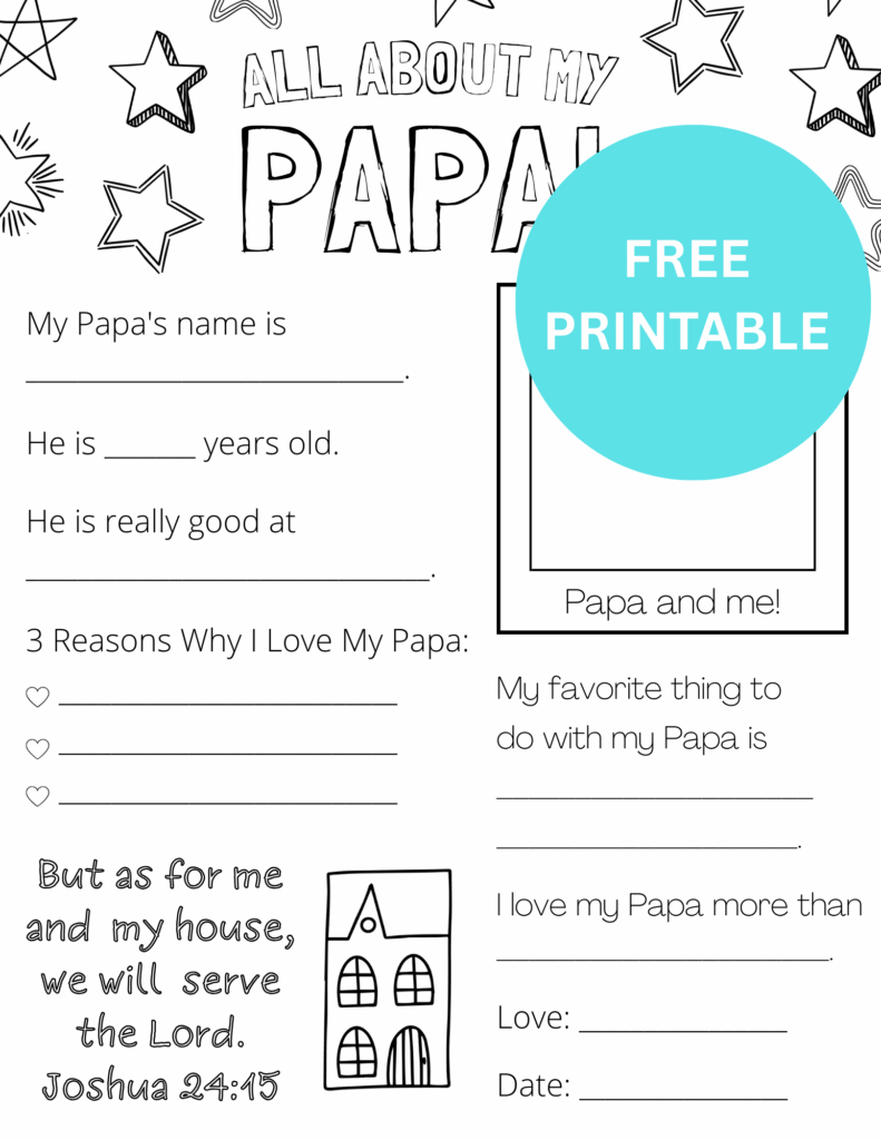All About My Dad (Papa, Grandpa) Free Printable - Out Upon the Waters