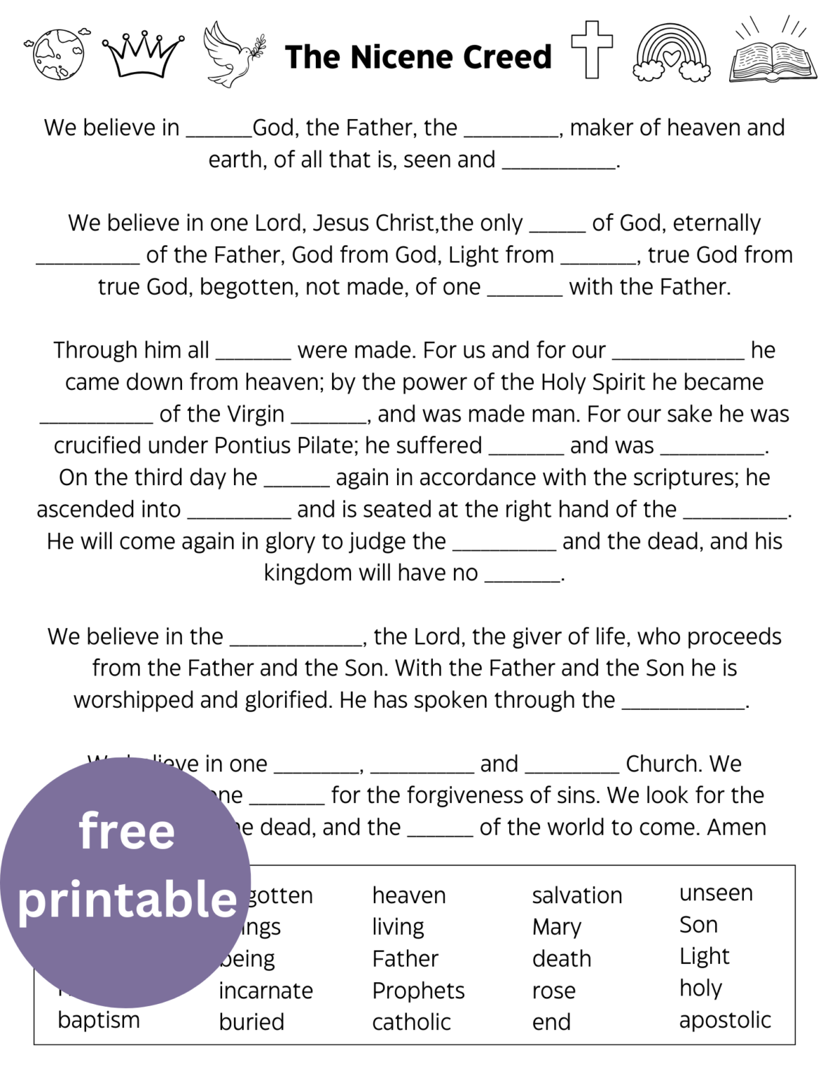 Nicene Creed for Kids: Lesson and Printable - Out Upon the Waters